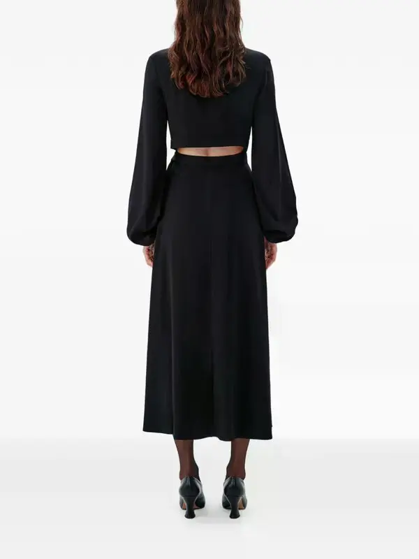 Another Tomorrow Buttoned Cuff Midi Dress