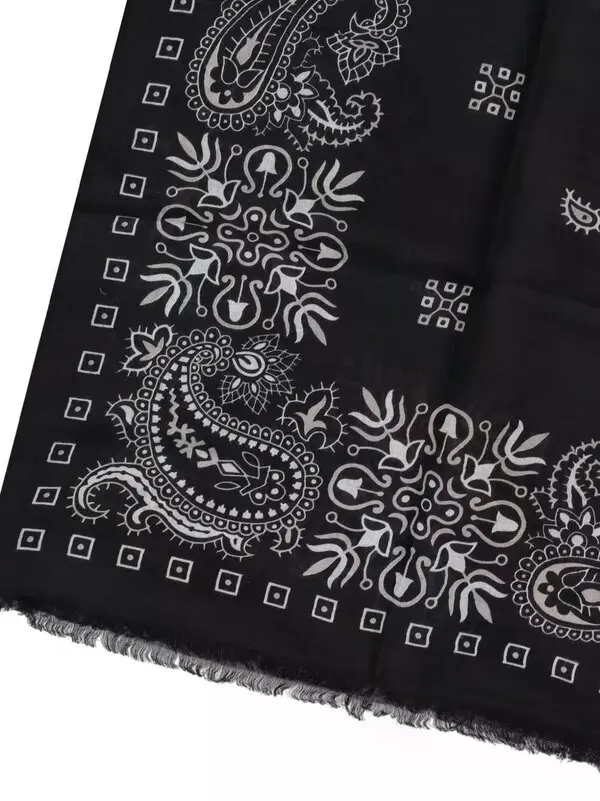 Manipuri Bandana-print Frayed Scarf - Black