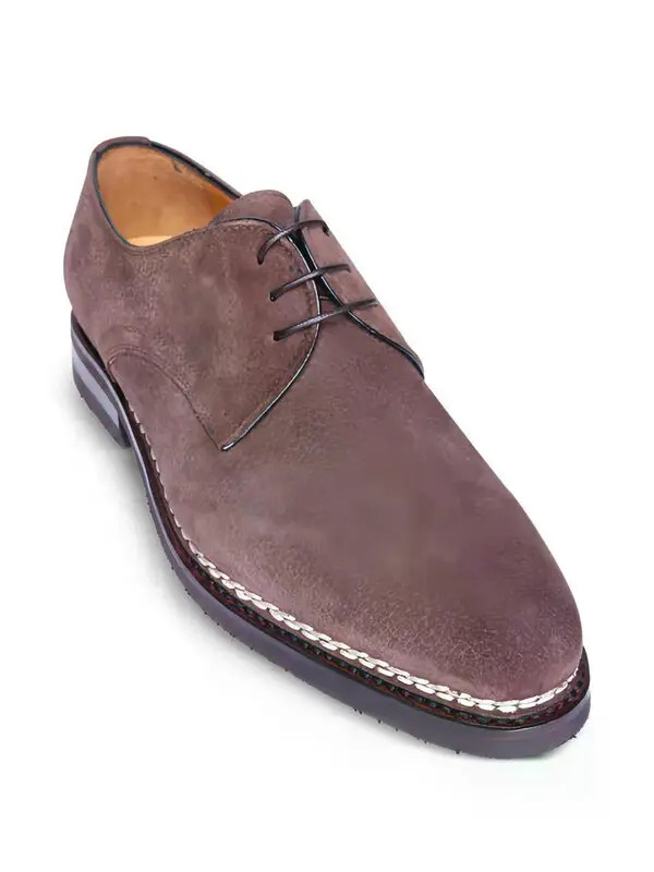 Bontoni Chocolate Topstitching Lace-up Derby Shoes