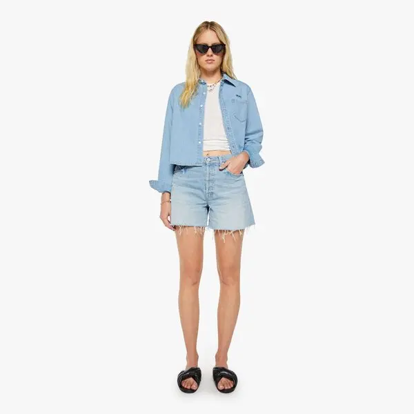 MOTHER The Extra Mile Fray Shorts - Light Blue