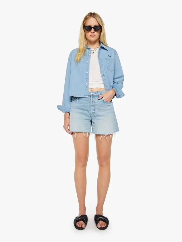 MOTHER The Extra Mile Fray Shorts - Light Blue