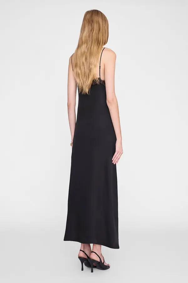 ANINE BING Silk Blend Lace Trim Maxi Slip Dress
