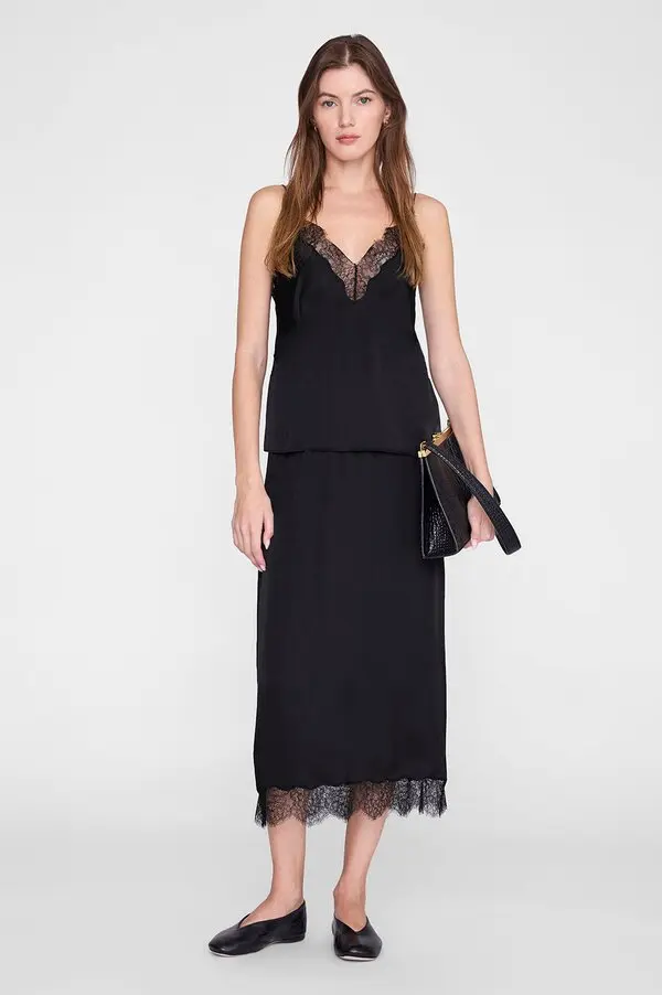 ANINE BING Shelby Midi Skirt With Lace Trim - Black