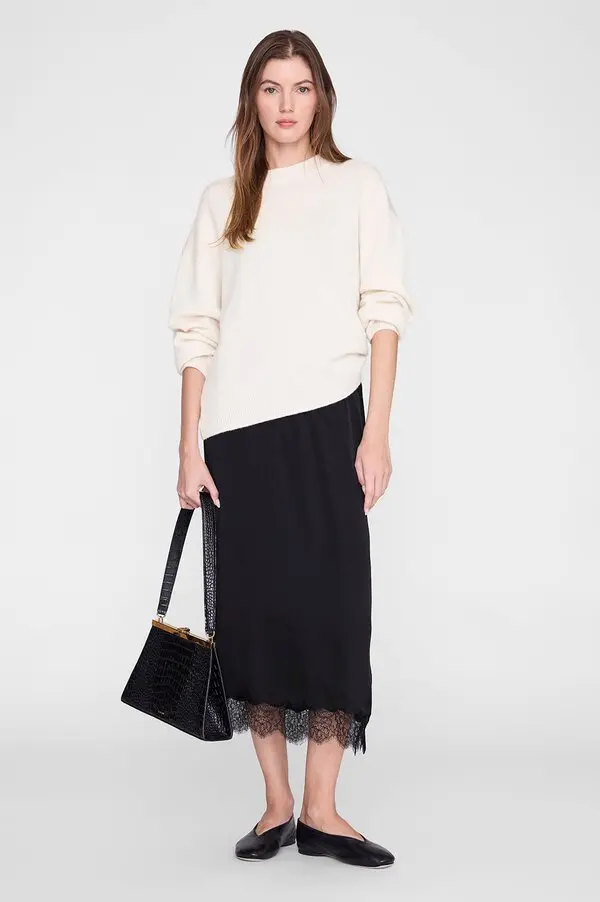 ANINE BING Shelby Midi Skirt With Lace Trim