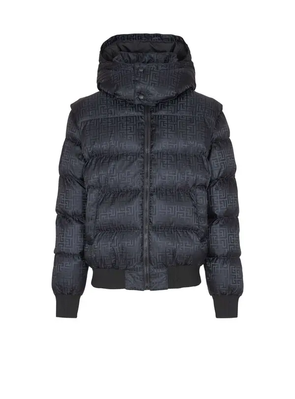 Balmain Cropped Monogram Jacquard Padded Jacket - Black