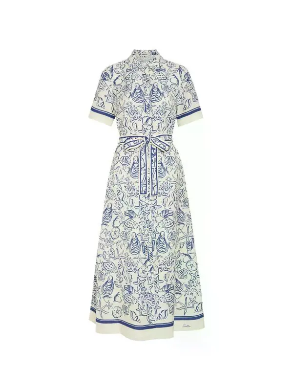 Simkhai Audria Seashell-print Belted Midi Dress - White