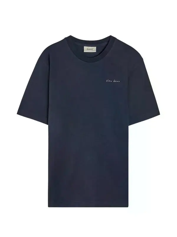 FORET Slow Down Embroidered-logo T-shirt - Blue