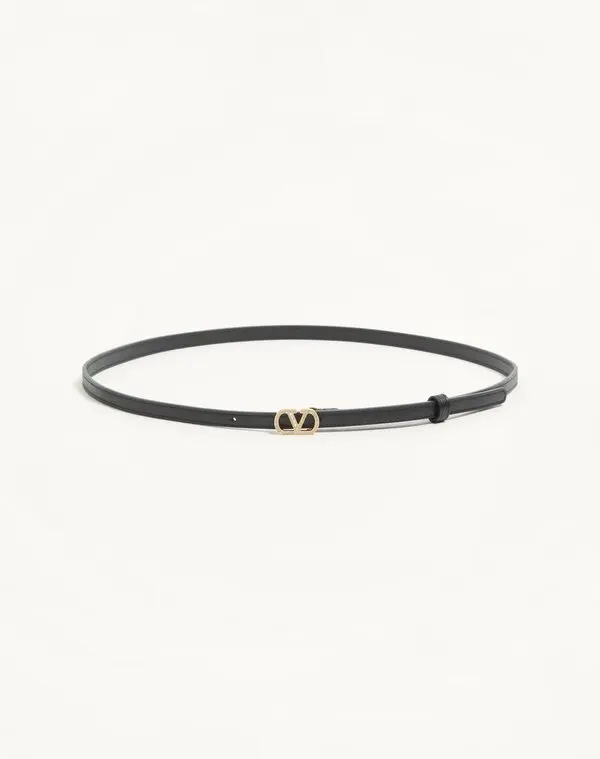 Valentino Garavani Vlogo Signature Belt In Shiny Calfskin - Black