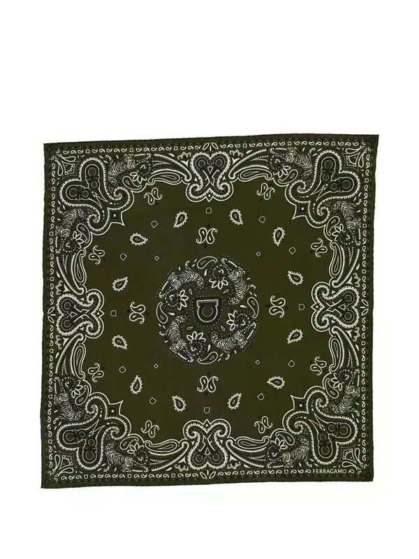 FERRAGAMO Paisley Tiger-print Scarf - Green