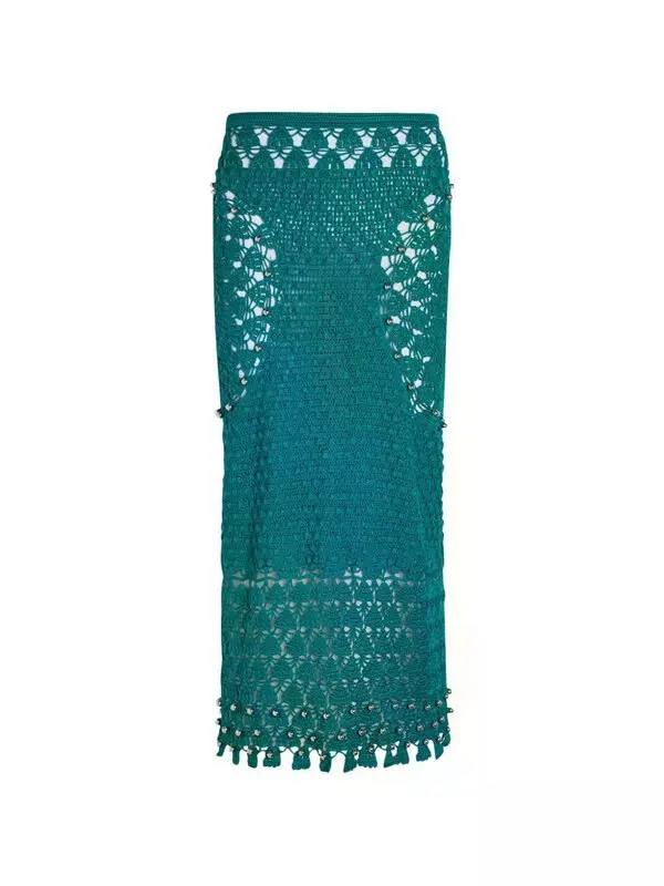 Rabanne Embellished Crochet Maxi Skirt - Green