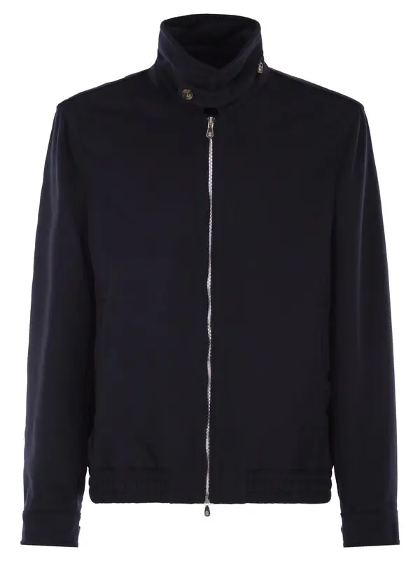 Brunello Cucinelli Virgin Wool Bomber Jacket With Stand Collar - Blue