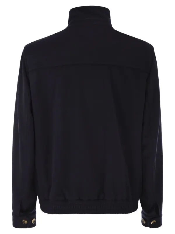 Brunello Cucinelli Virgin Wool Bomber Jacket With Stand Collar - Blue