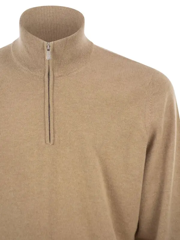 Brunello Cucinelli Cashmere Zip-up High Neck Pullover - Brown