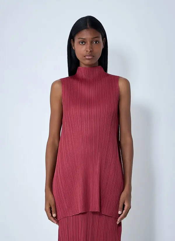 Issey Miyake One-shoulder Abstract Print Pleated Top - Red
