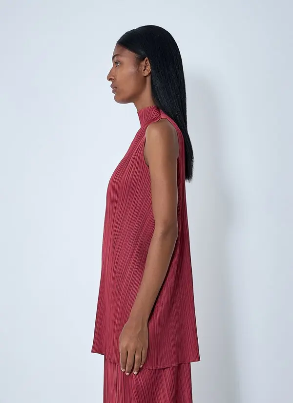 Issey Miyake One-shoulder Abstract Print Pleated Top - Red