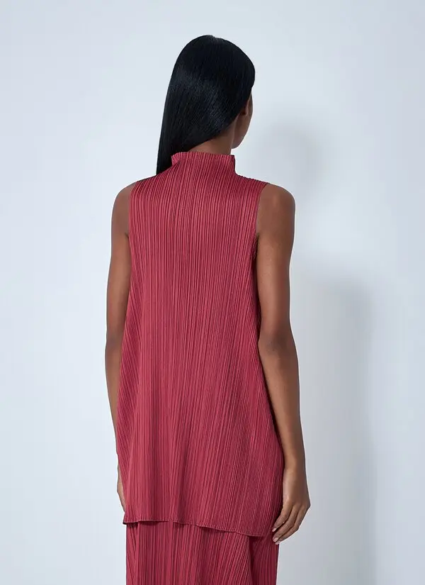 Issey Miyake One-shoulder Abstract Print Pleated Top - Red