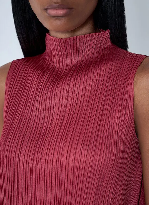Issey Miyake One-shoulder Abstract Print Pleated Top - Red