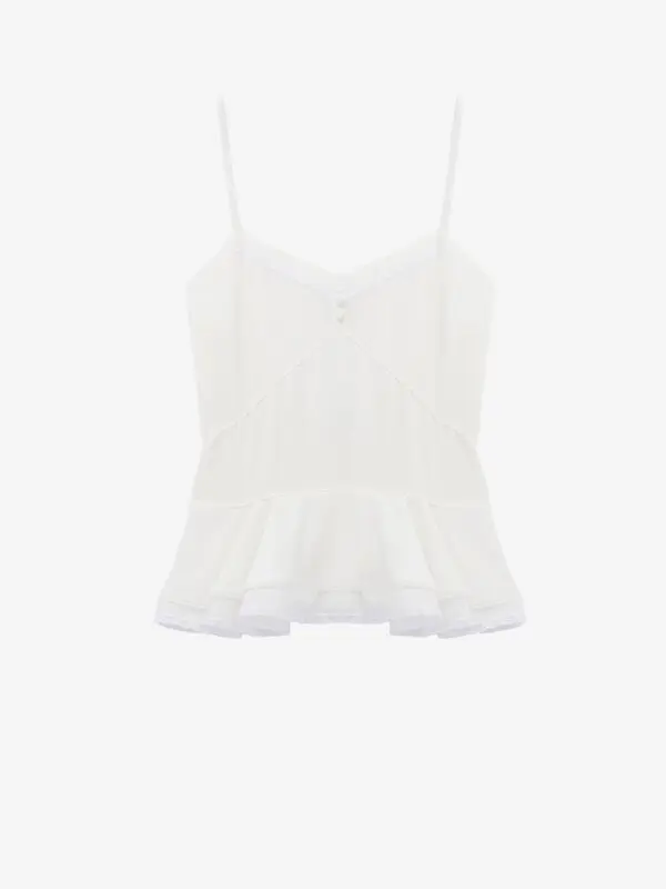 Alexander McQueen Silk Peplum Cami Top - Ivory