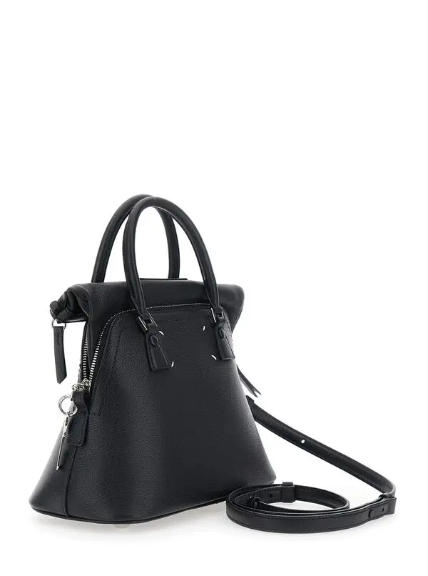 MAISON MARGIELA Black Leather Handbag With Applied Logo Patch And Side Keys - Multicolor
