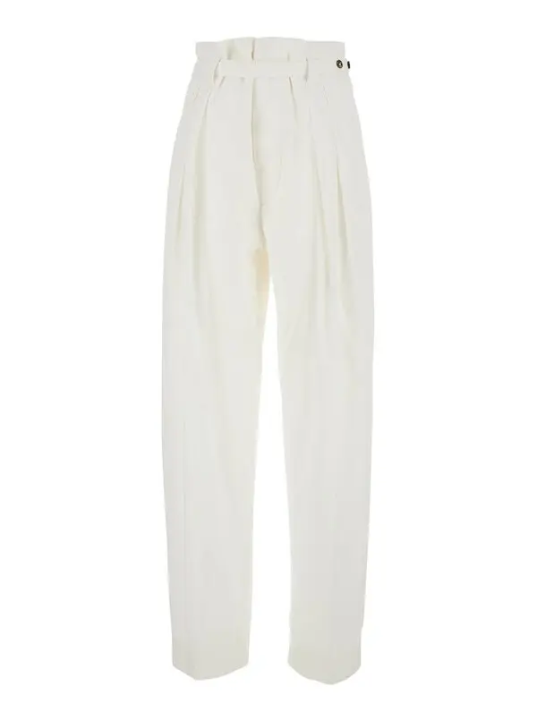 Bottega Veneta Cotton Tapered Leg Pants With Belt - Multicolor