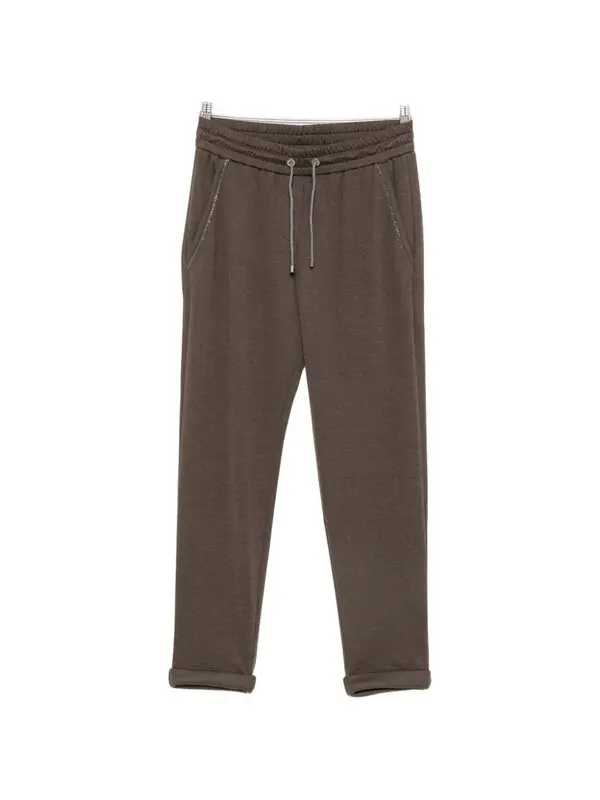 Brunello Cucinelli Cotton And Silk Trousers With Monili Trim - Multicolor