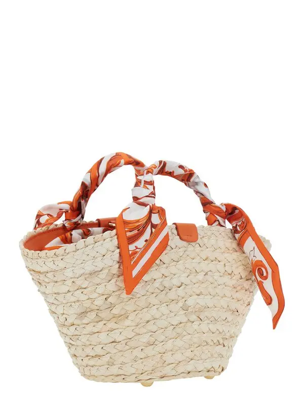 Dolce & Gabbana Coffa Maiolica Print Straw Tote Bag
