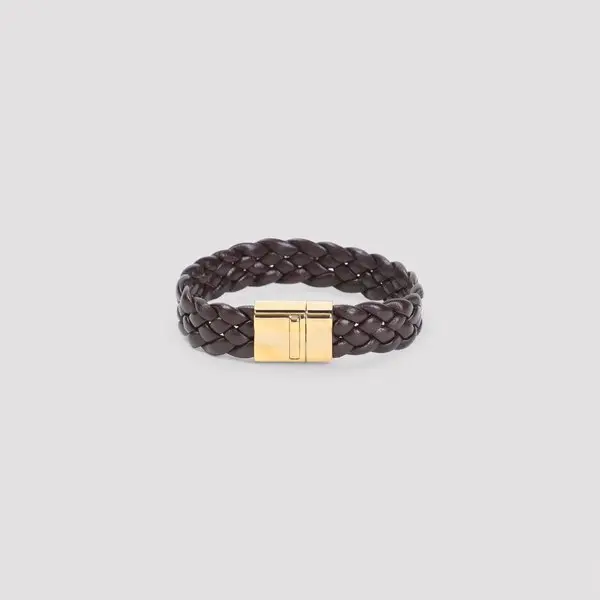 Bottega Veneta Dark Barolo Intrecciato Leather Bracelet