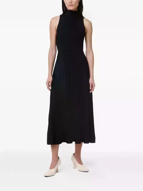 Another Tomorrow Pleated Mock-neck Midi Dress