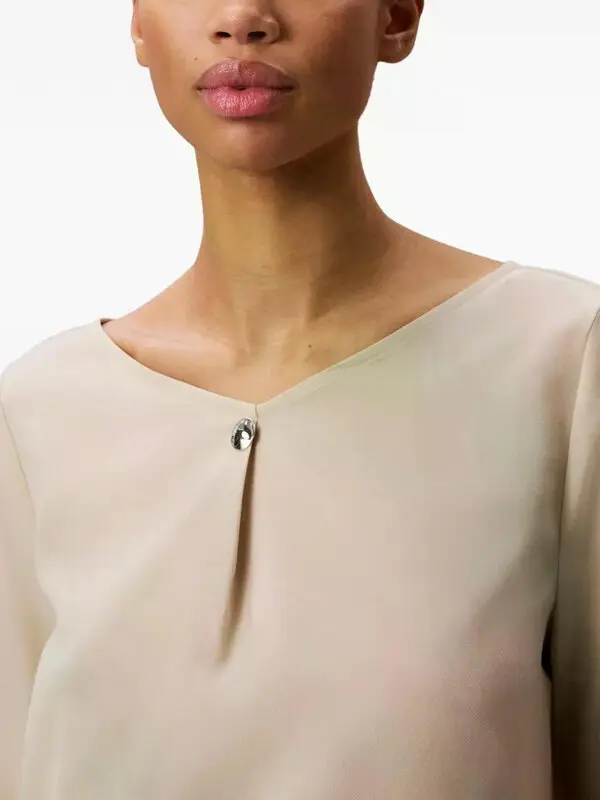 Calvin Klein V-neck Blouse With Silver-tone Button Detail