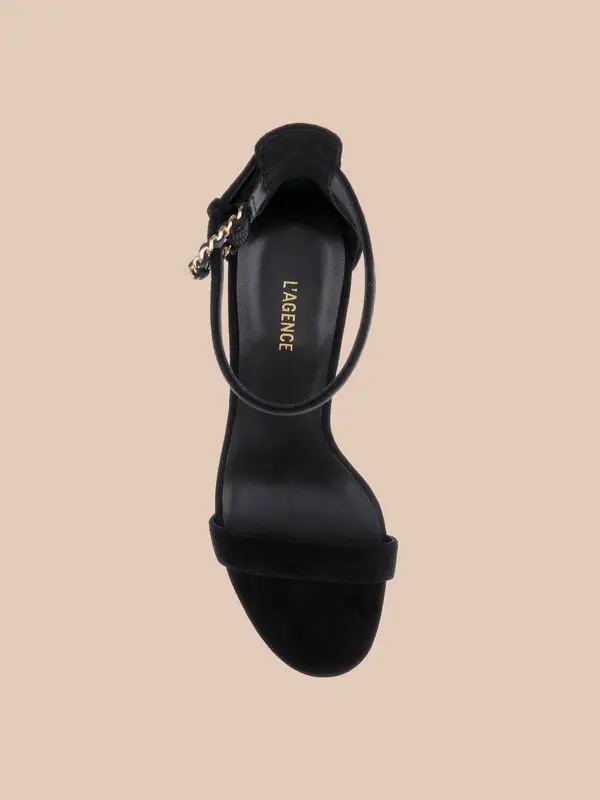 L'Agence Gisele Suede Ankle Strap Sandal - Black Suede