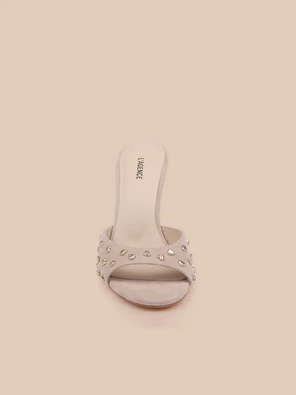 L'Agence Avery Embellished Suede Mule - Biscotti Suede