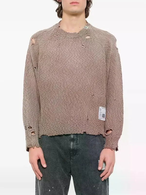Mihara Yasuhiro Sun-faded Distressed Crew Neck Sweater