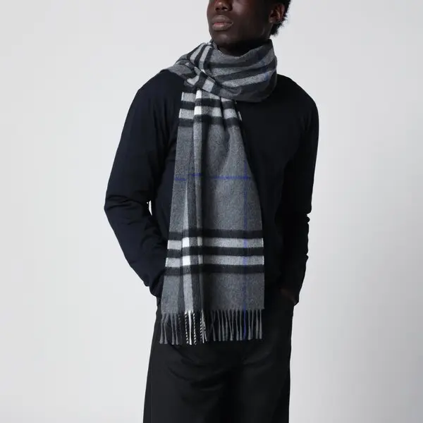 Burberry Check Cashmere Scarf In Marlborough - Grey