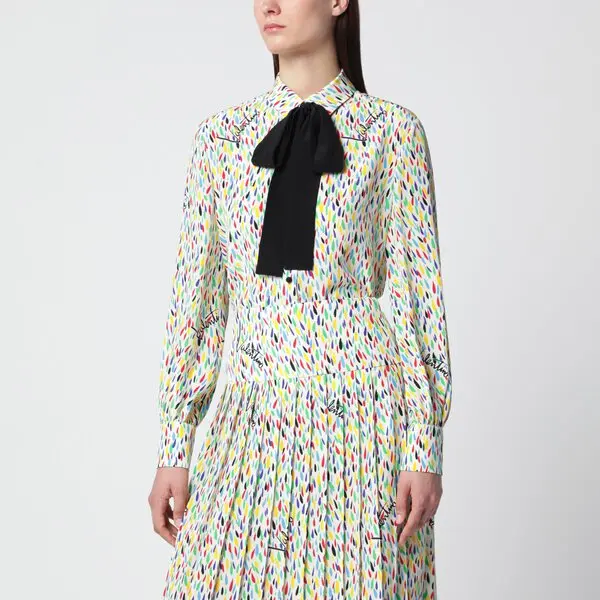 Valentino Garavani Silk Blouse With Neck Bow And Logo Print - Multicolor