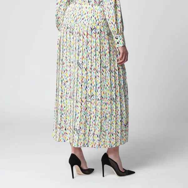 Valentino Garavani Pleated Silk Midi Skirt With All-over Logo Print