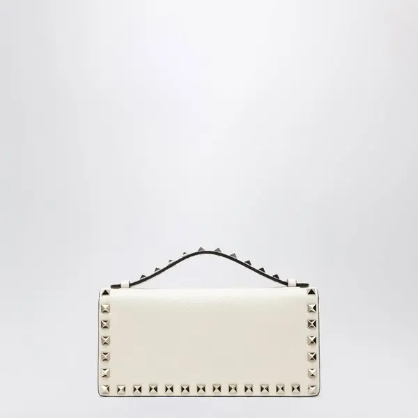 Valentino Garavani Rockstud Chain Wallet In Grained Calfskin, Light Ivory - Beige