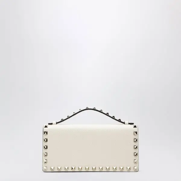 Valentino Garavani Rockstud Chain Wallet In Grained Calfskin, Light Ivory - Beige
