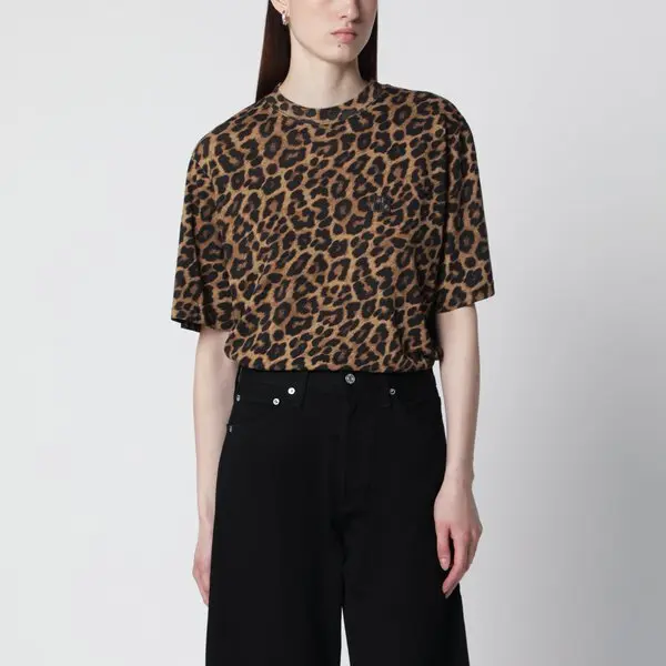 ANINE BING Avi Leopard Print Cotton T-shirt - Multicolor