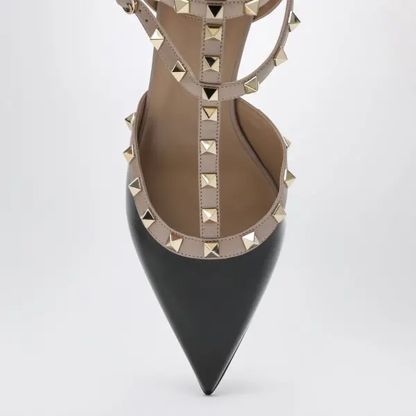 Valentino Garavani Rockstud Strap Pumps In Patent Leather - Black
