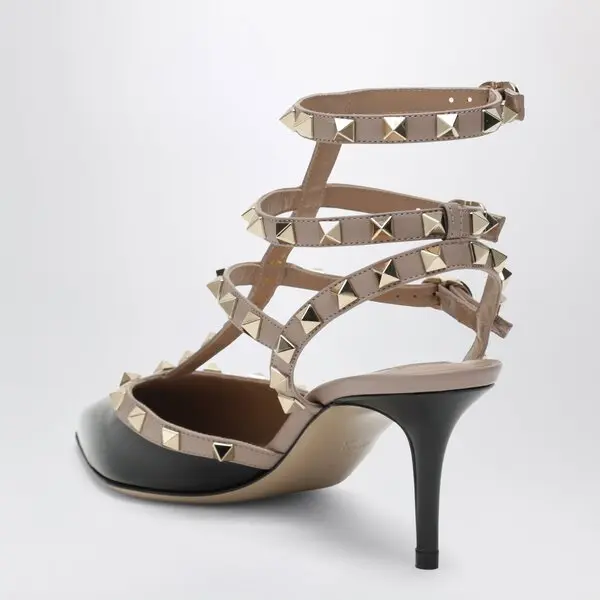 Valentino Garavani Rockstud Strap Pumps In Patent Leather - Black