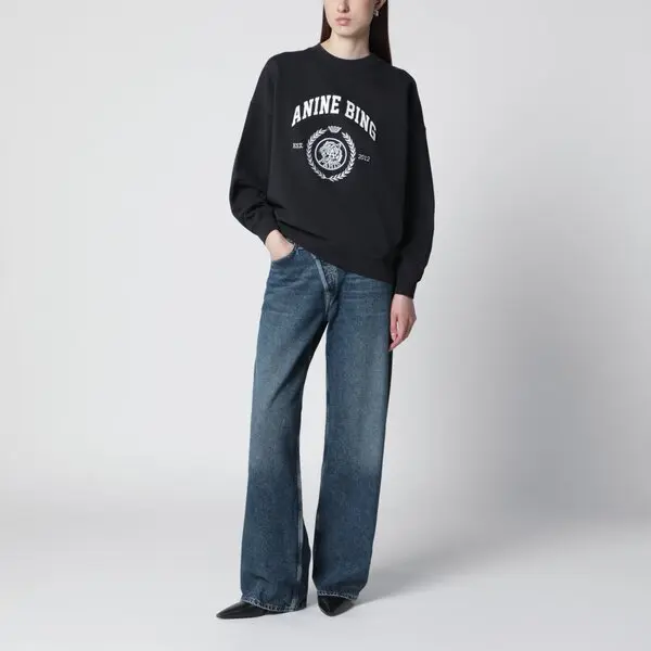 ANINE BING Miles Collegiate Cotton Sweatshirt - Black
