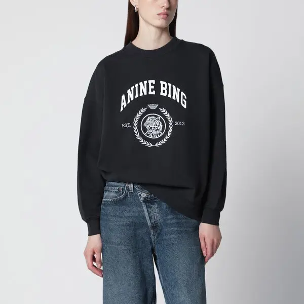 ANINE BING Miles Collegiate Cotton Sweatshirt - Black