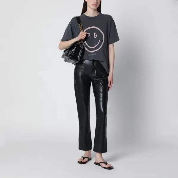 ANINE BING Cade Smiley Graphic Cotton T-shirt - Grey