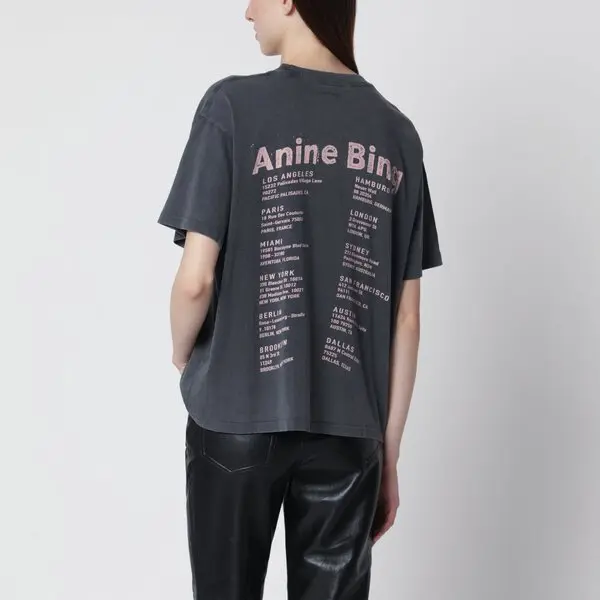 ANINE BING Cade Smiley Graphic Cotton T-shirt - Grey