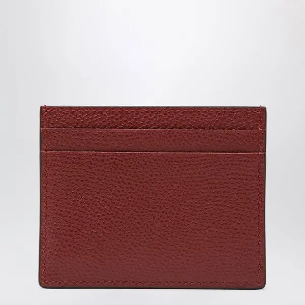Valentino Garavani Vlogo Signature Card Holder In Grained Calfskin, Russet - Red