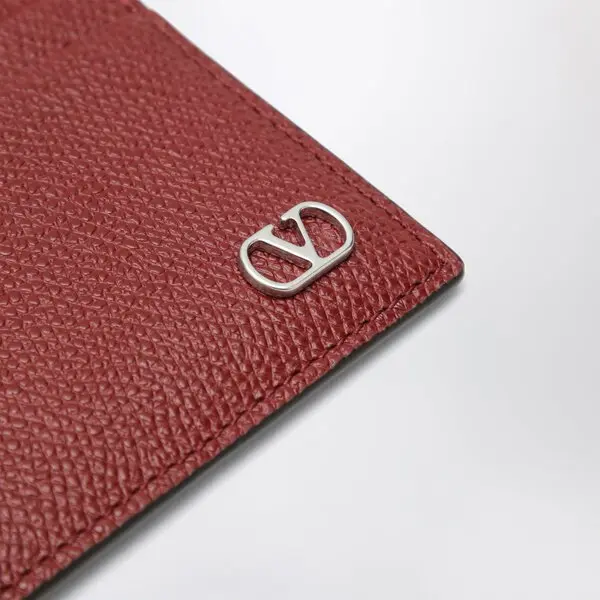 Valentino Garavani Vlogo Signature Card Holder In Grained Calfskin, Russet - Red