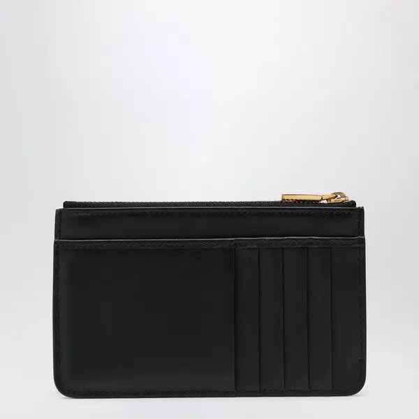 Dolce & Gabbana Leather Zip Card Holder With Dg Logo - Black