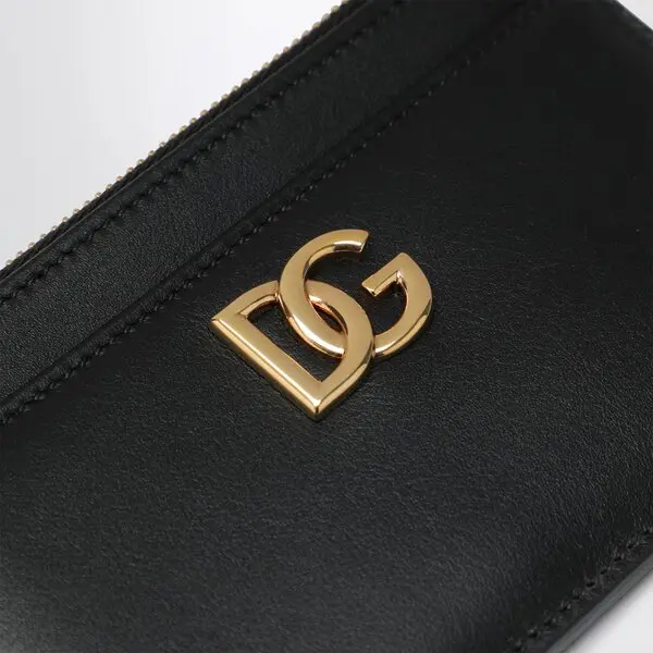 Dolce & Gabbana Leather Zip Card Holder With Dg Logo - Black