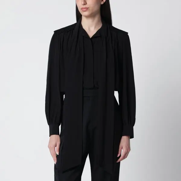 Chloé Silk Blouse With Lavallière Neck Tie And Lace Details - Black