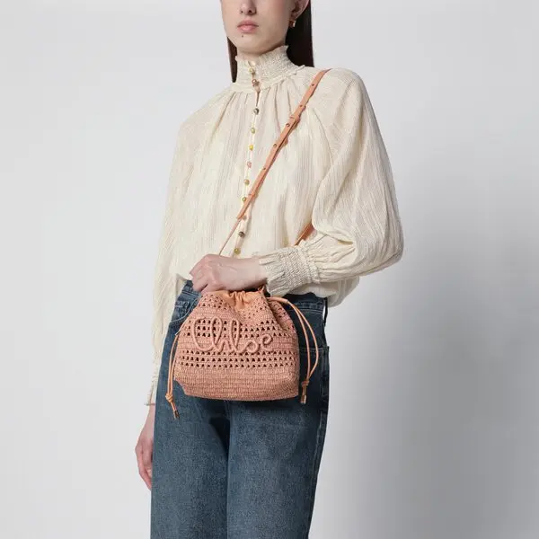 Chloé Mini Summer Banana Drawstring Raffia Bag